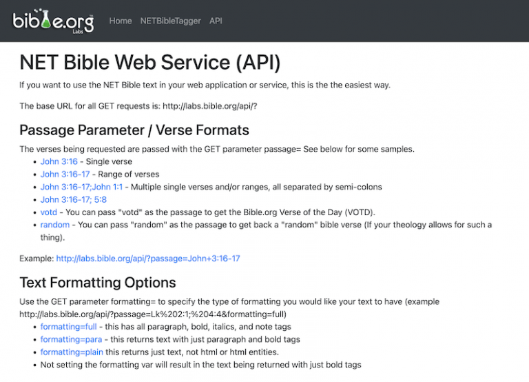 NET Bible Web Service (API) - For All Things Bible